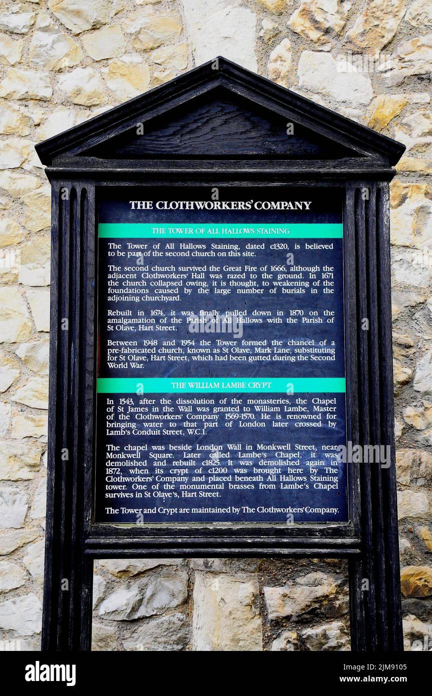 London Clothworkers sign Stock Photo - Alamy