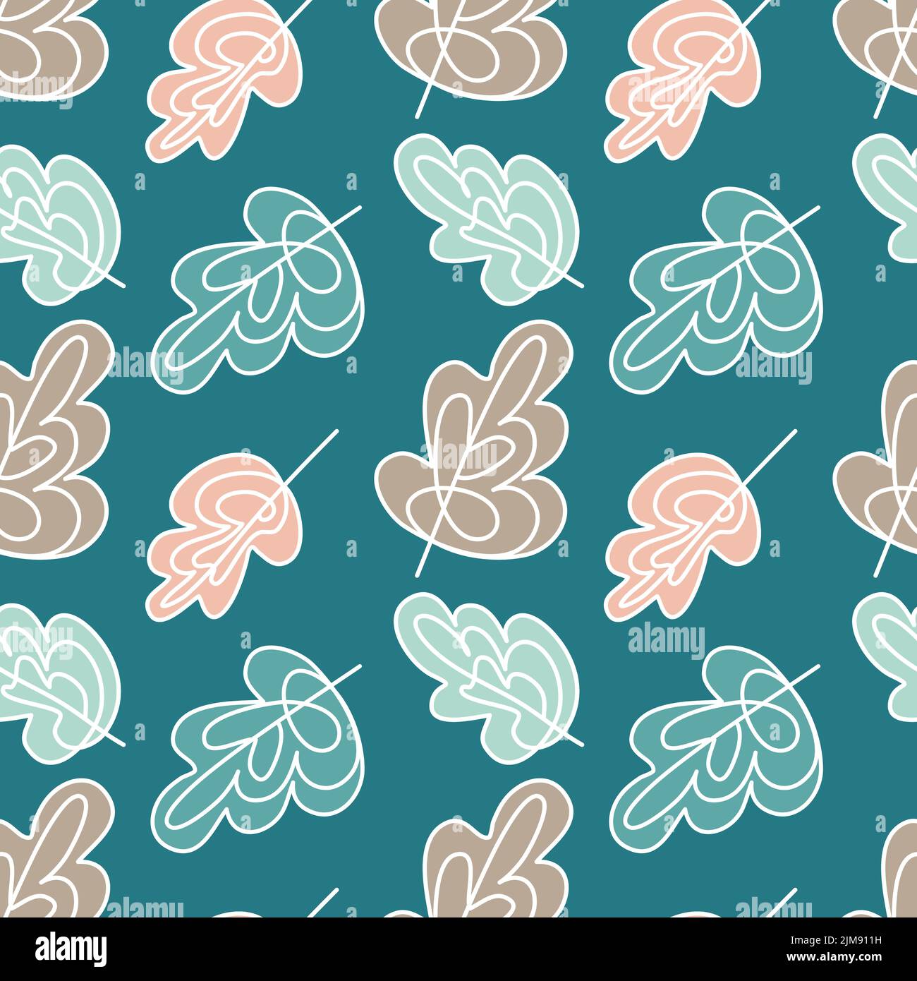 Pink mint green autumn leaf seamless pattern for design vector ...