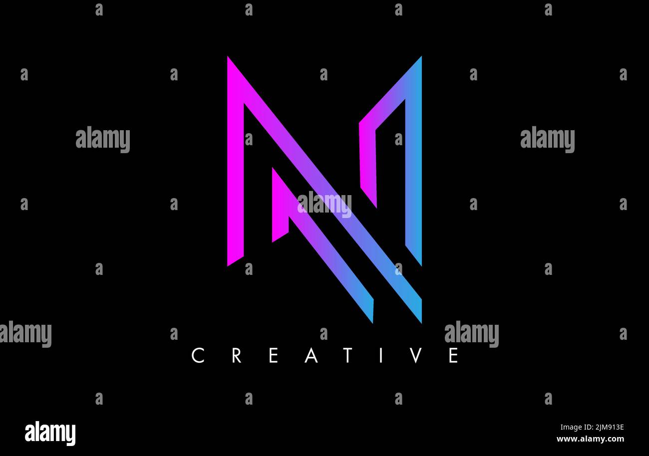 N Letter Logo Monogram with Purple Violet Lines and Minimalist Design ...