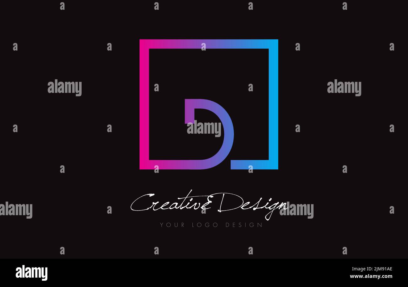 D Square Framed Letter Logo Design Vector with Purple Blue Colors Stock ...