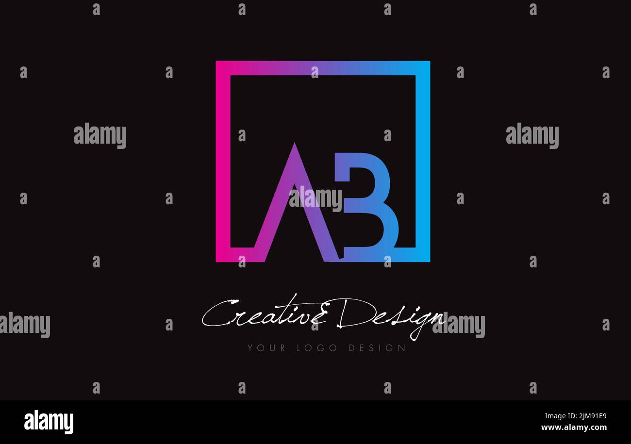 AB Square Framed Letter Logo Design Vector with Purple Blue Colors ...