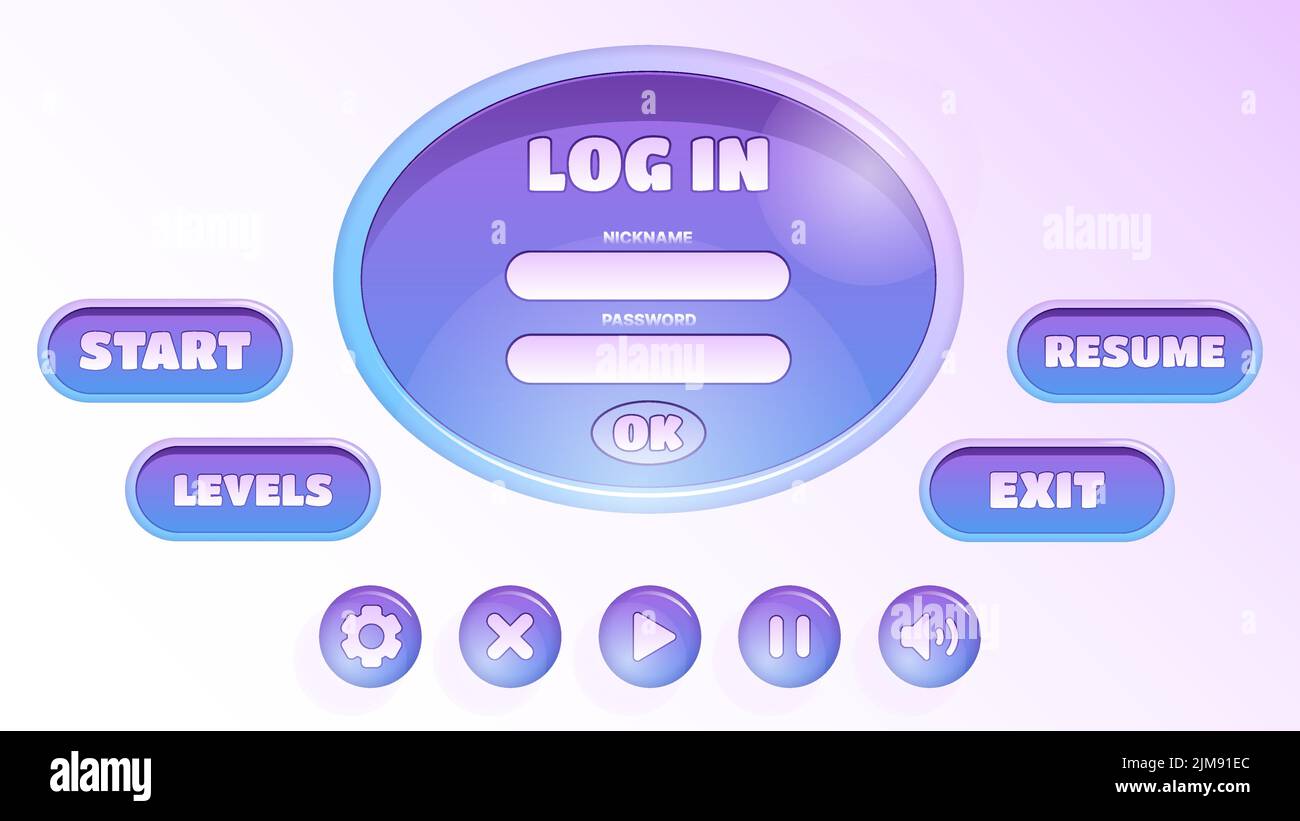 Log in Video Game. Graphic Menu Template. Vector illustration Stock ...