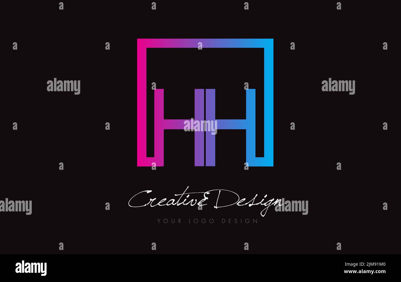 HH Square Framed Letter Logo Design Vector with Purple Blue Colors ...