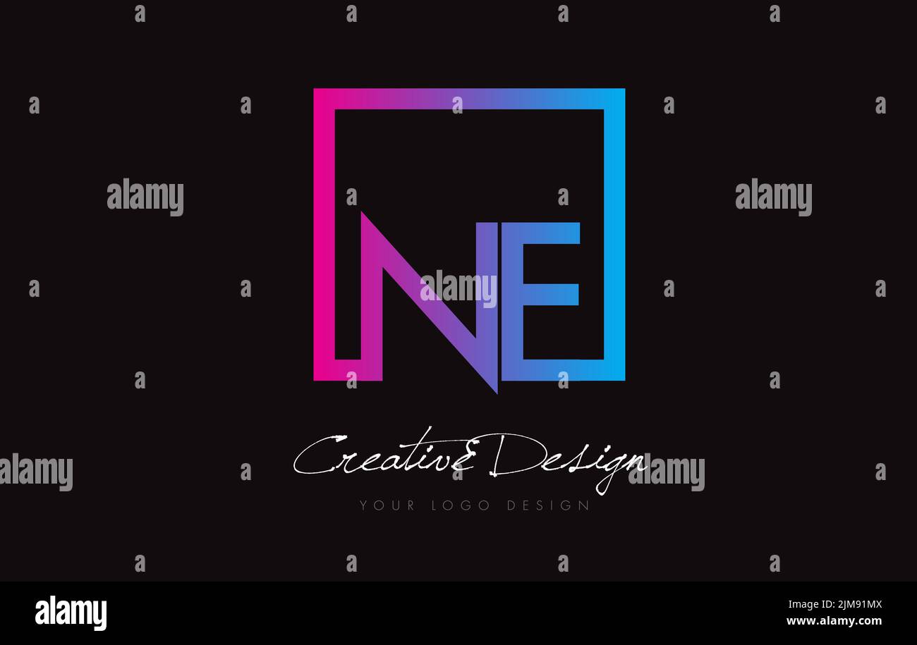 NE Square Framed Letter Logo Design Vector with Purple Blue Colors ...