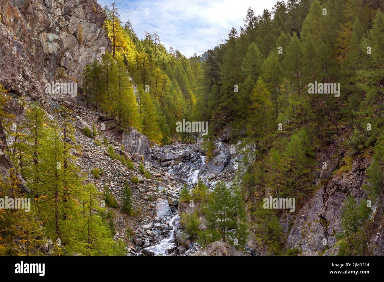 Waterfall at Gorner Gorge Park canyon, Zermatt, Switzerland Stock Photo ...