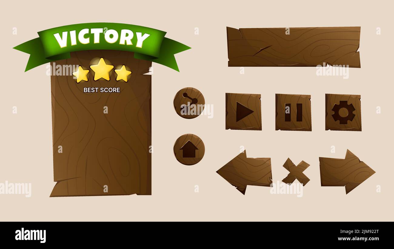 Wooden Menu Panel. Gaming Set of Graphic Elements. Vector illustration ...