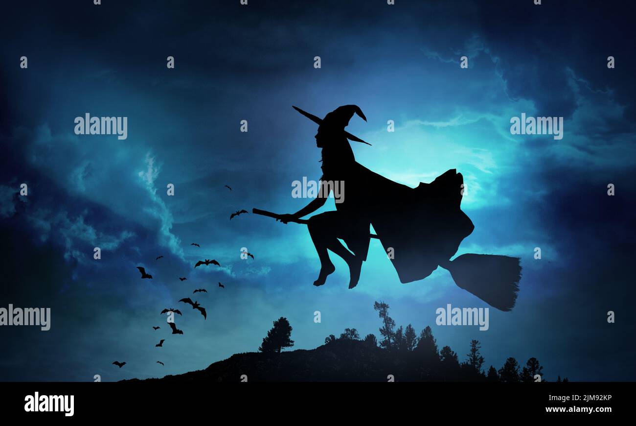 Witch on the broom . Mixed media Stock Photo - Alamy