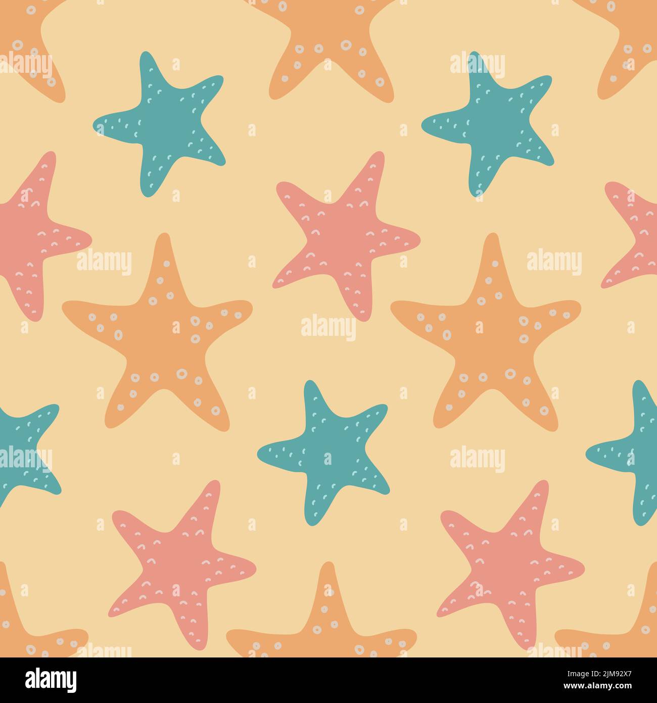 Multicolored starfish on yellow background seamless pattern for design ...