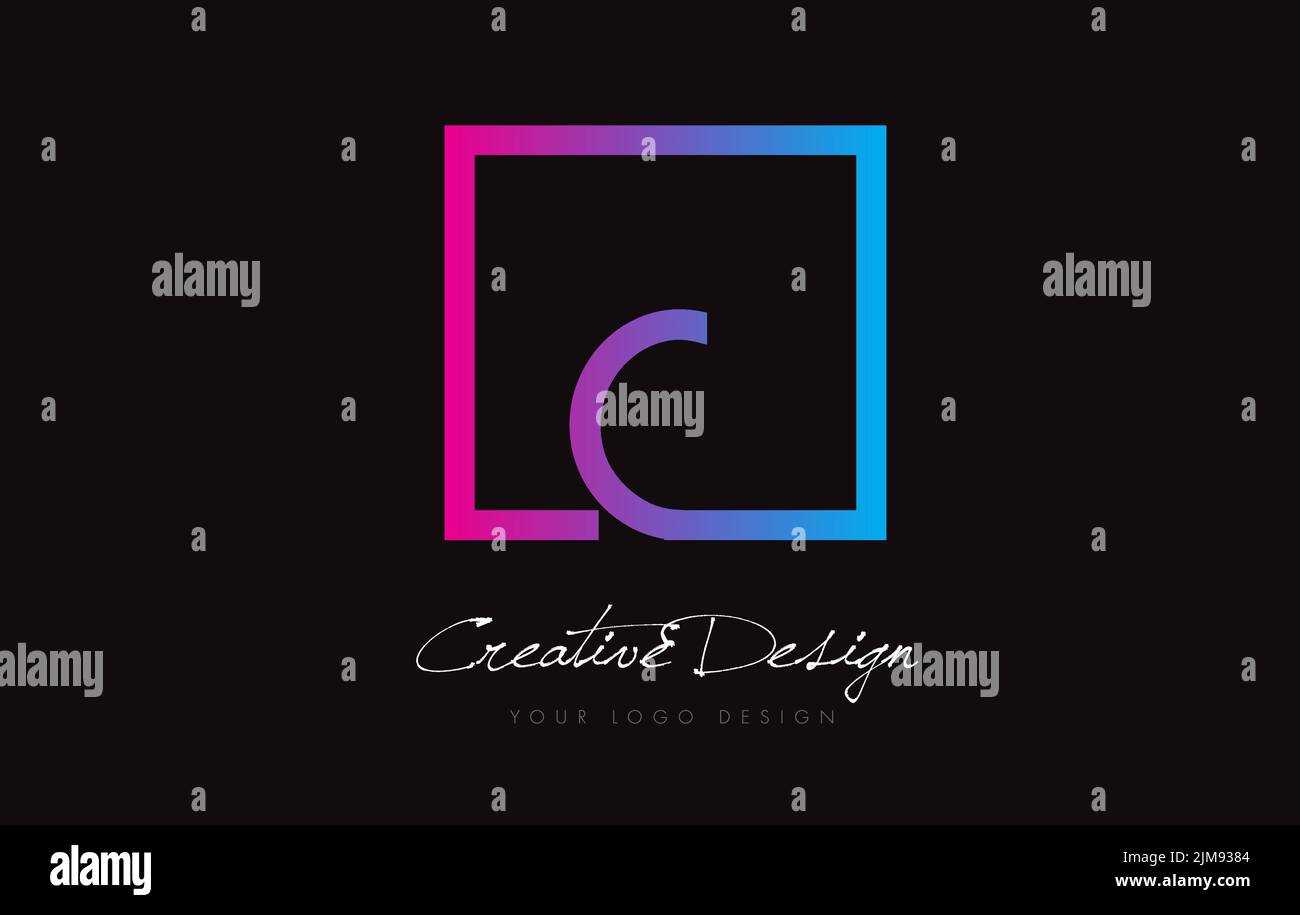 C Square Framed Letter Logo Design Vector with Purple Blue Colors Stock ...