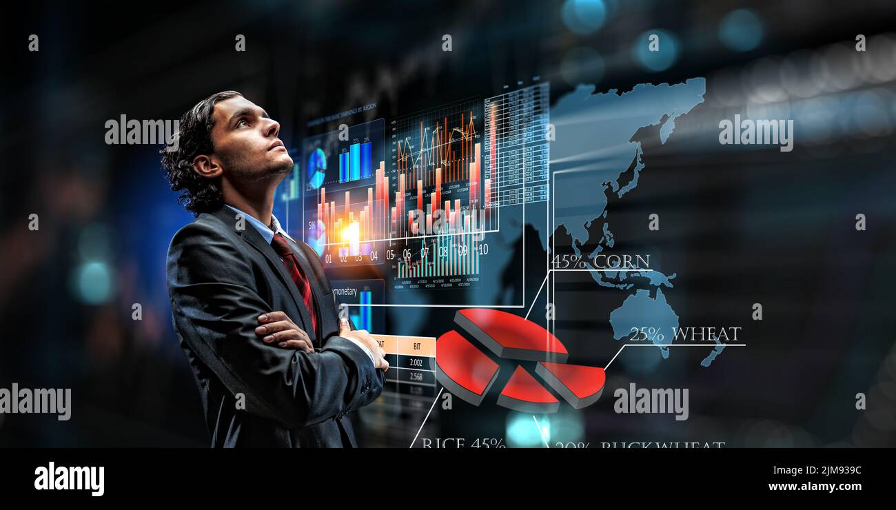 Business graph and trade monitor Stock Photo - Alamy