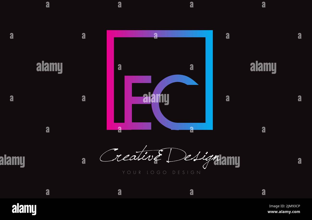 EC Square Framed Letter Logo Design Vector with Purple Blue Colors ...