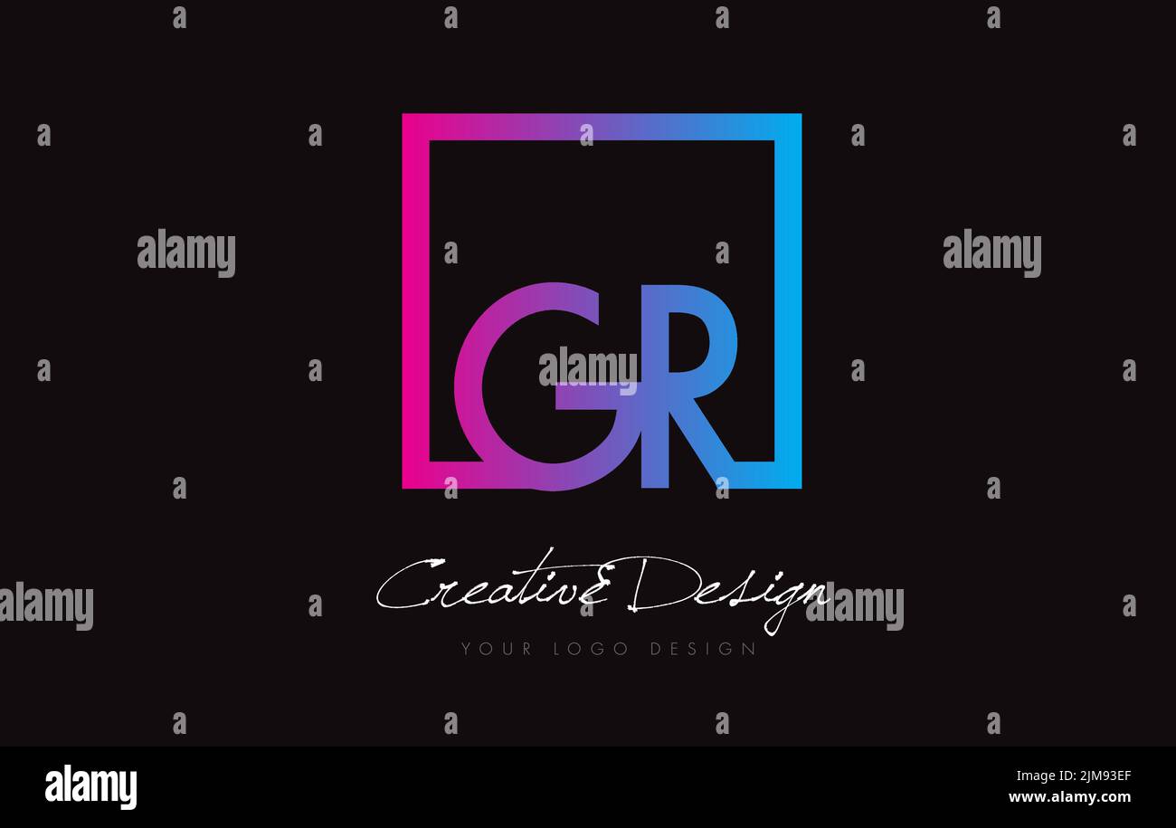 GR Square Framed Letter Logo Design Vector with Purple Blue Colors ...