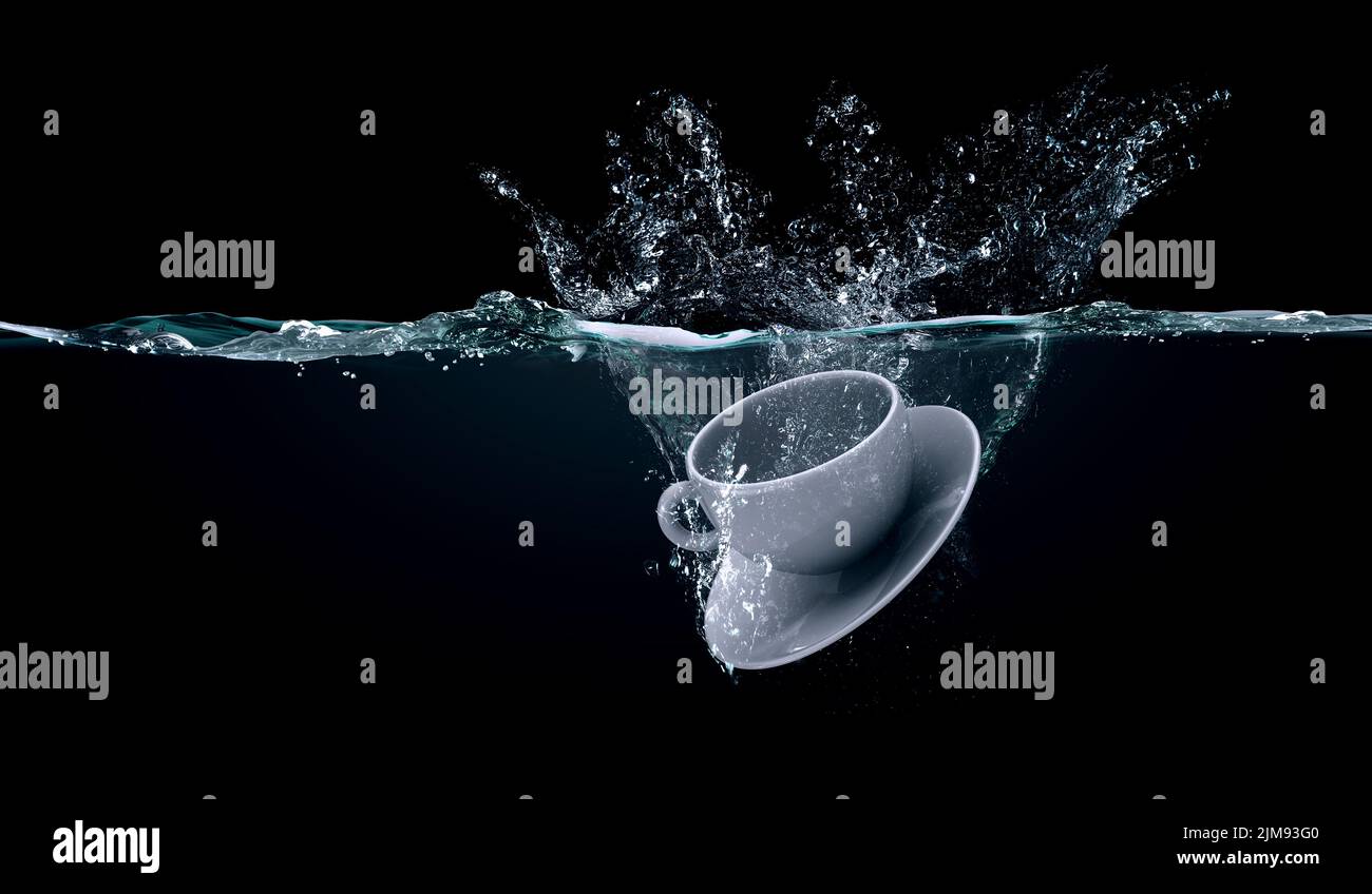 Coffee cup in water splash Stock Photo - Alamy