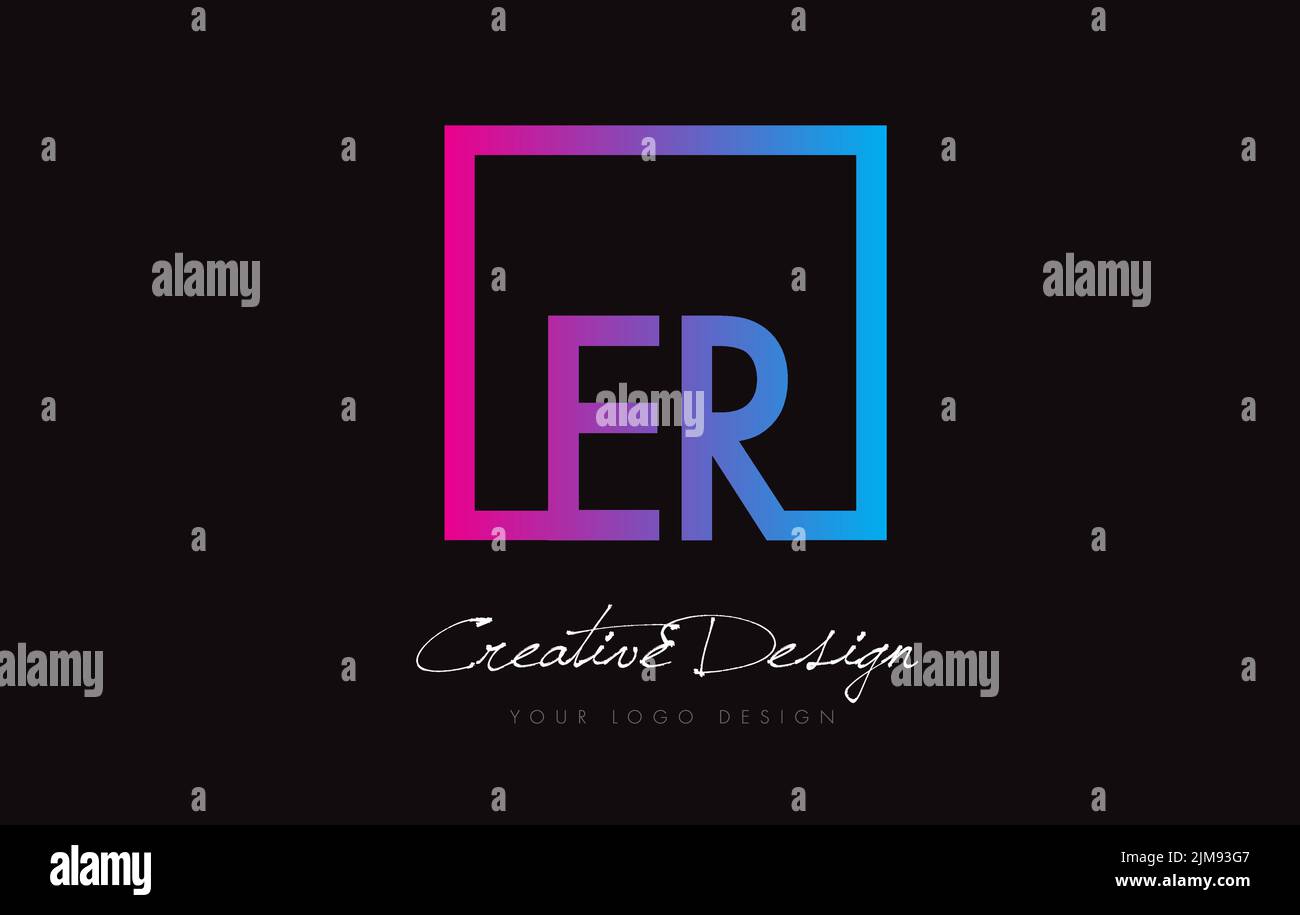 ER Square Framed Letter Logo Design Vector with Purple Blue Colors ...