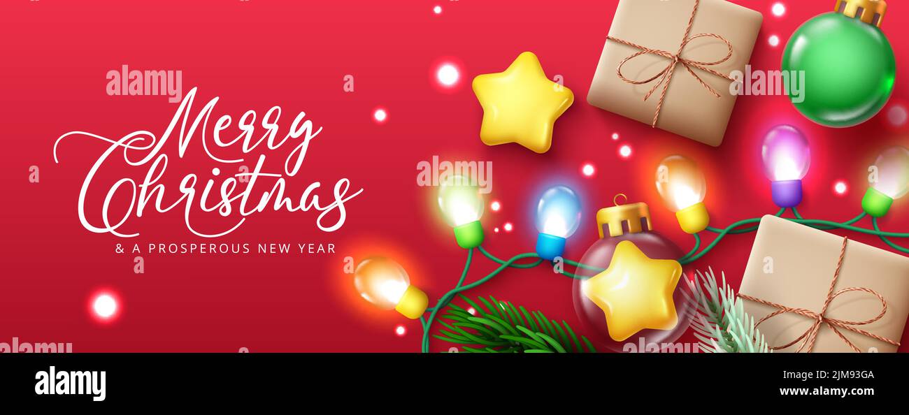 Christmas greeting vector background design. Merry christmas text in red copy space with gift ...