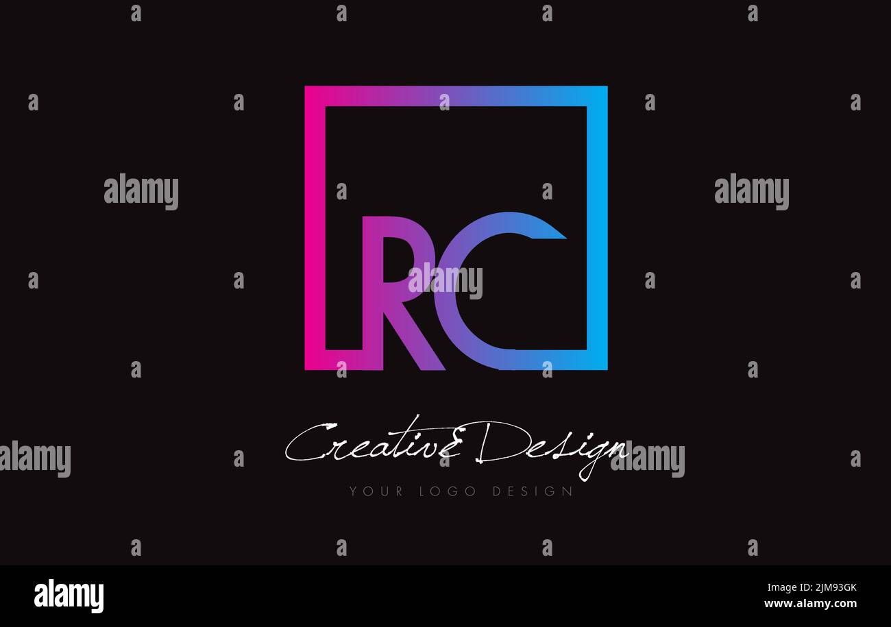 RC Square Framed Letter Logo Design Vector with Purple Blue Colors ...