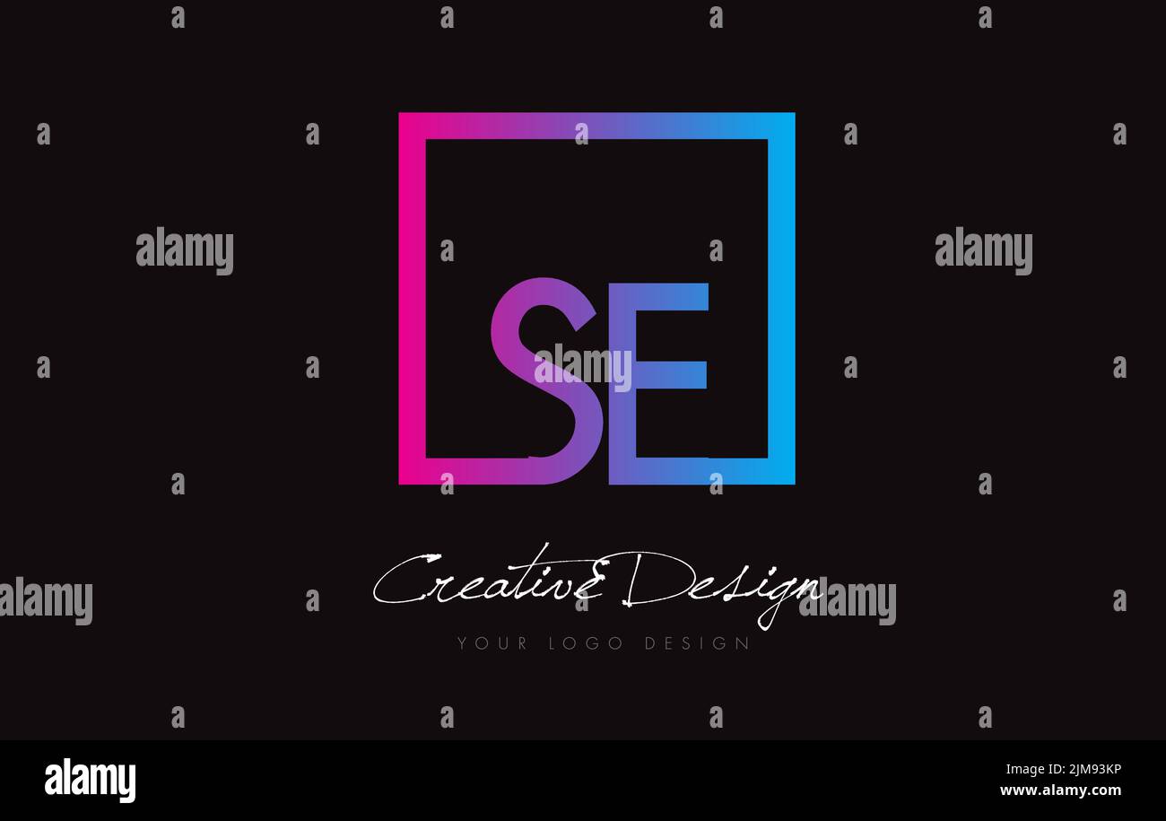 SE Square Framed Letter Logo Design Vector with Purple Blue Colors ...