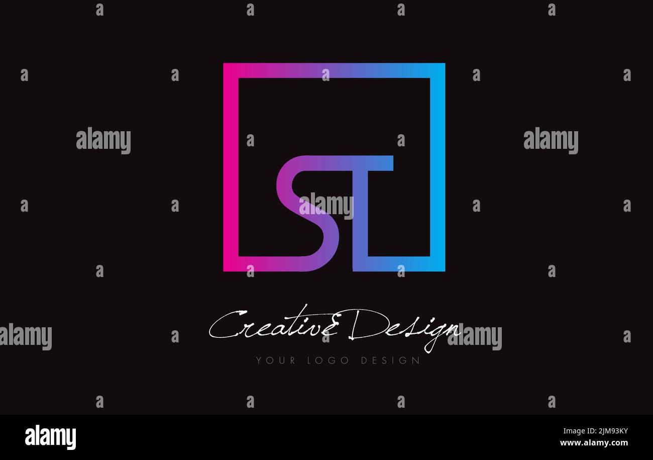 ST Square Framed Letter Logo Design Vector with Purple Blue Colors ...
