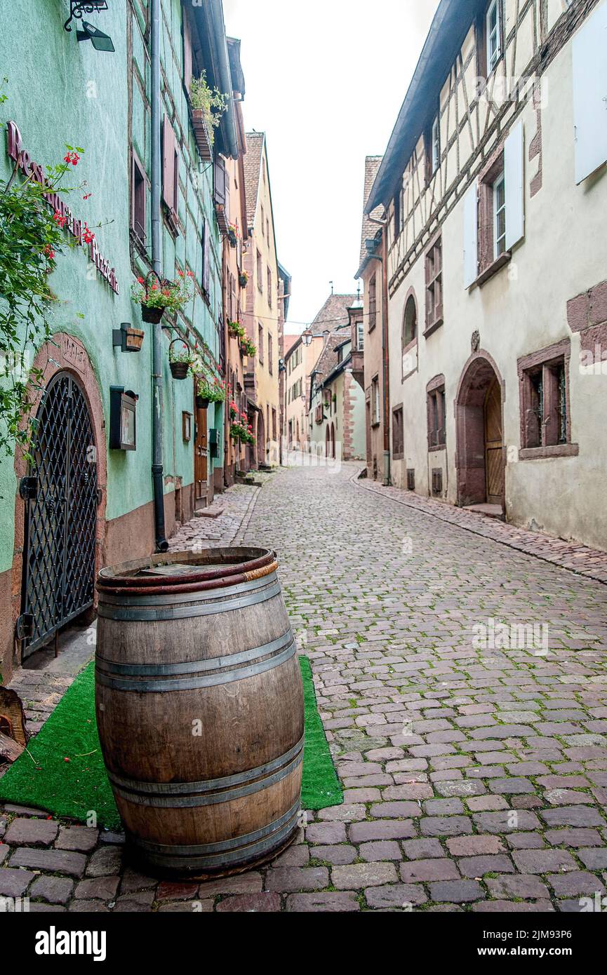 Old Alley with Wine Barrel Stock Photo - Alamy