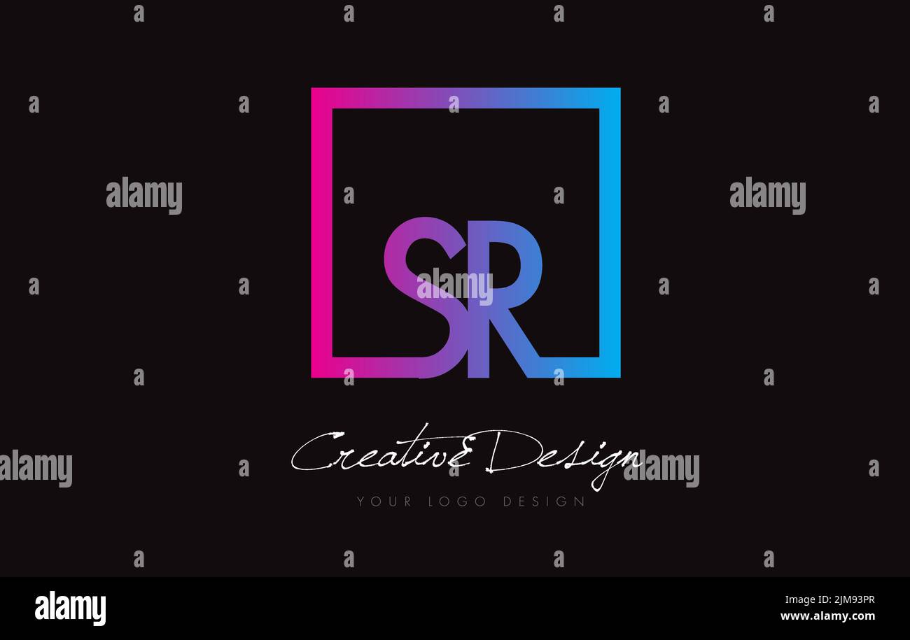 SR Square Framed Letter Logo Design Vector with Purple Blue Colors ...