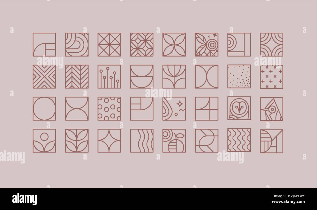 Set of creative modern art deco icons in flat line style drawing on ...