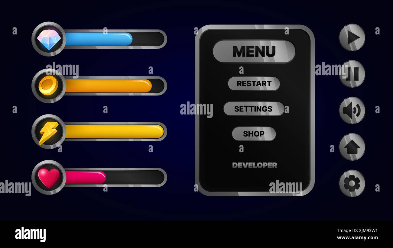 Video Game Menu. Graphic Elements Set. Vector illustration Stock Vector ...