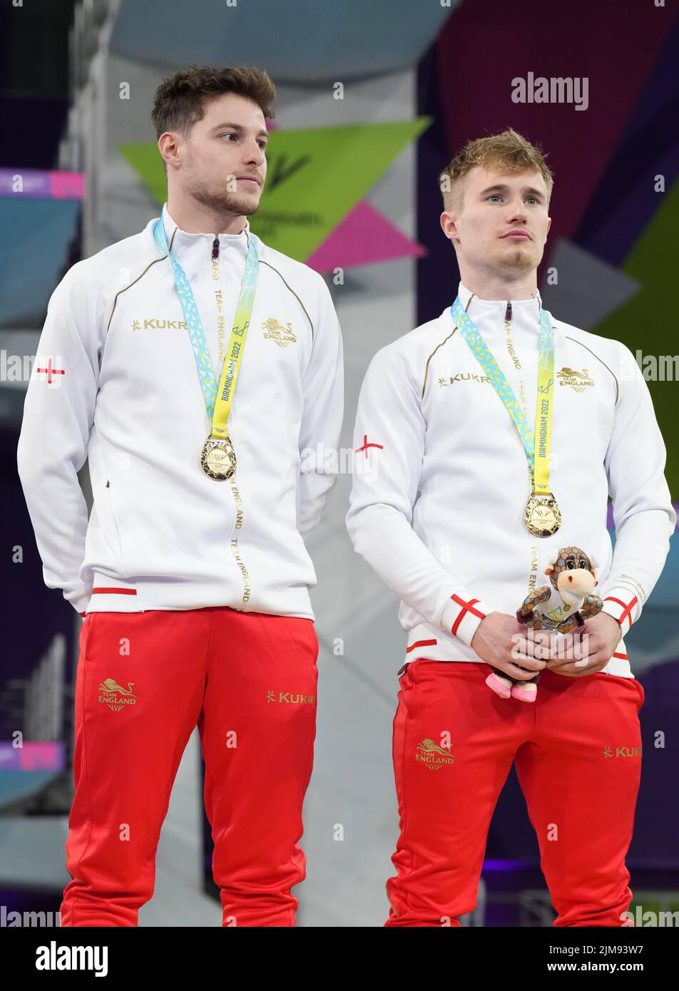 England's Anthony Harding and Jack Laugher with their Gold medals won ...