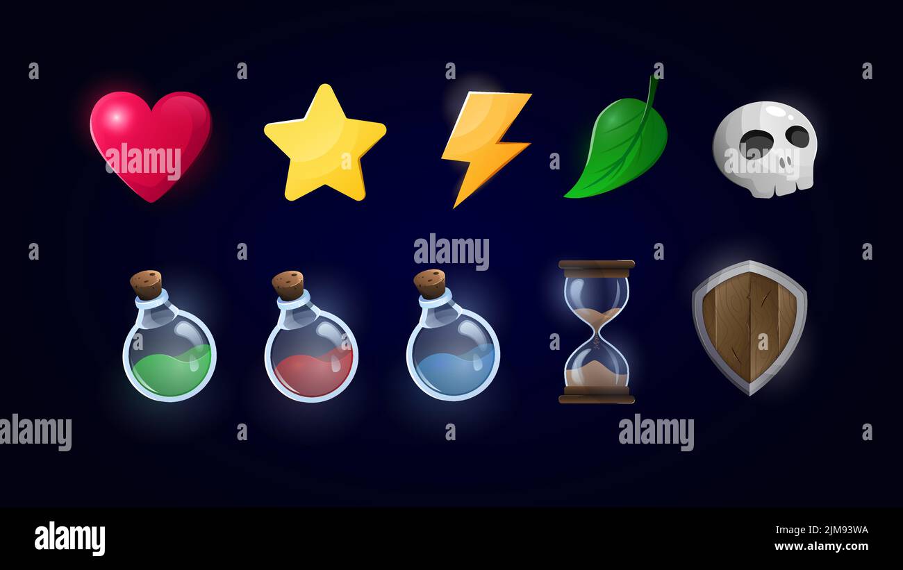 Set of Graphic Elements for Video Gaming. Vector illustration Stock ...