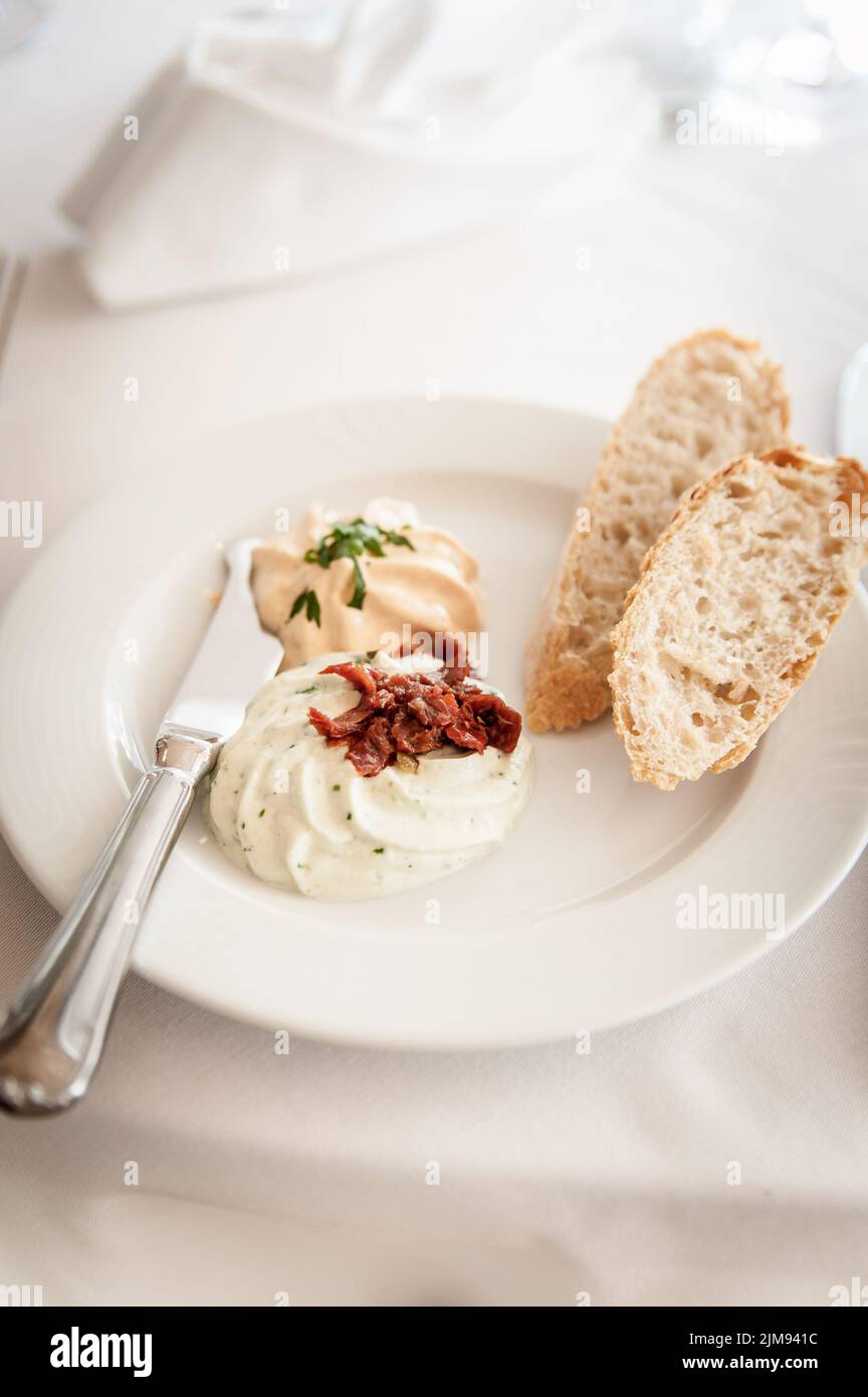 Creamy pate served with french bread Stock Photo - Alamy
