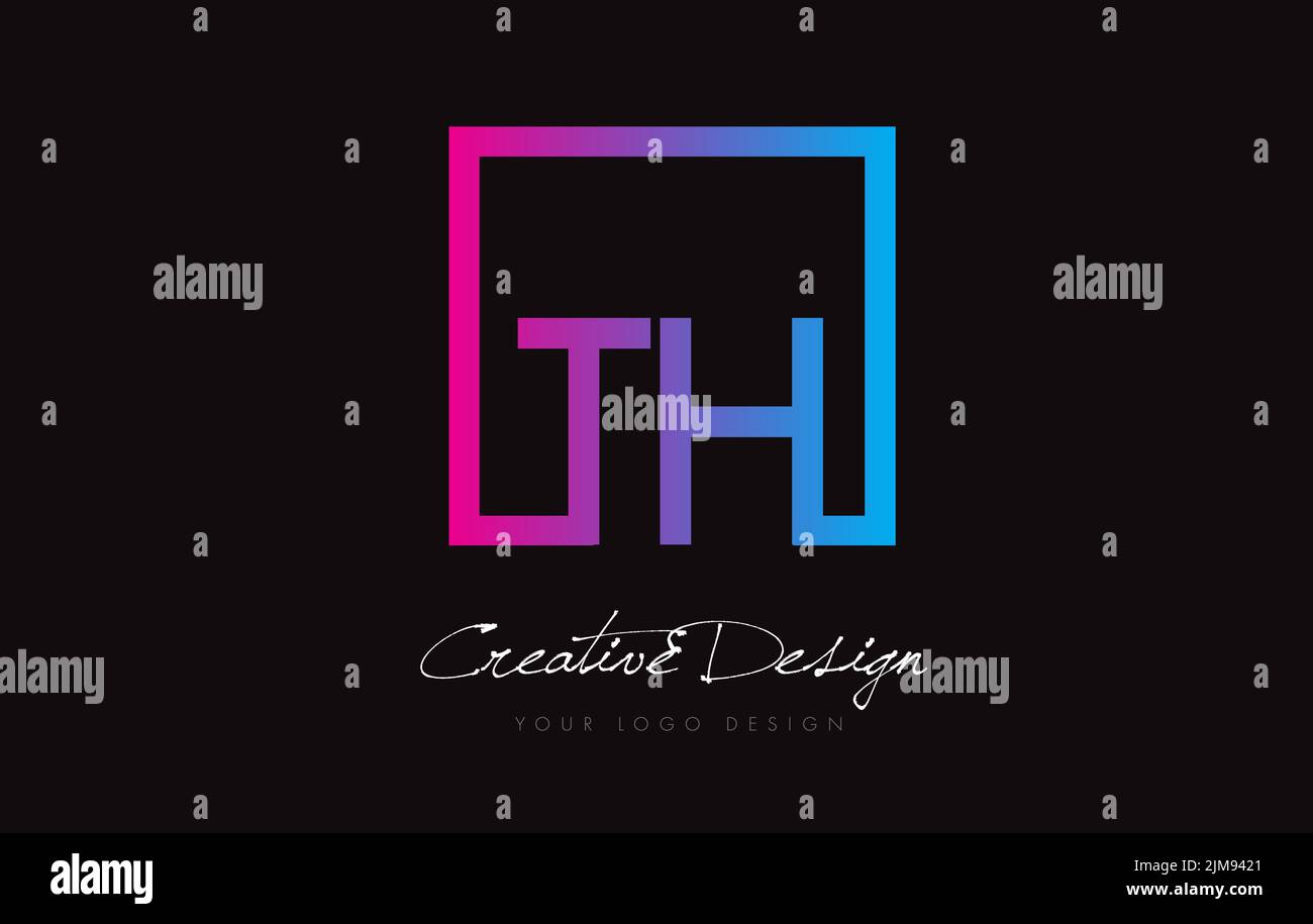 TH Square Framed Letter Logo Design Vector with Purple Blue Colors ...