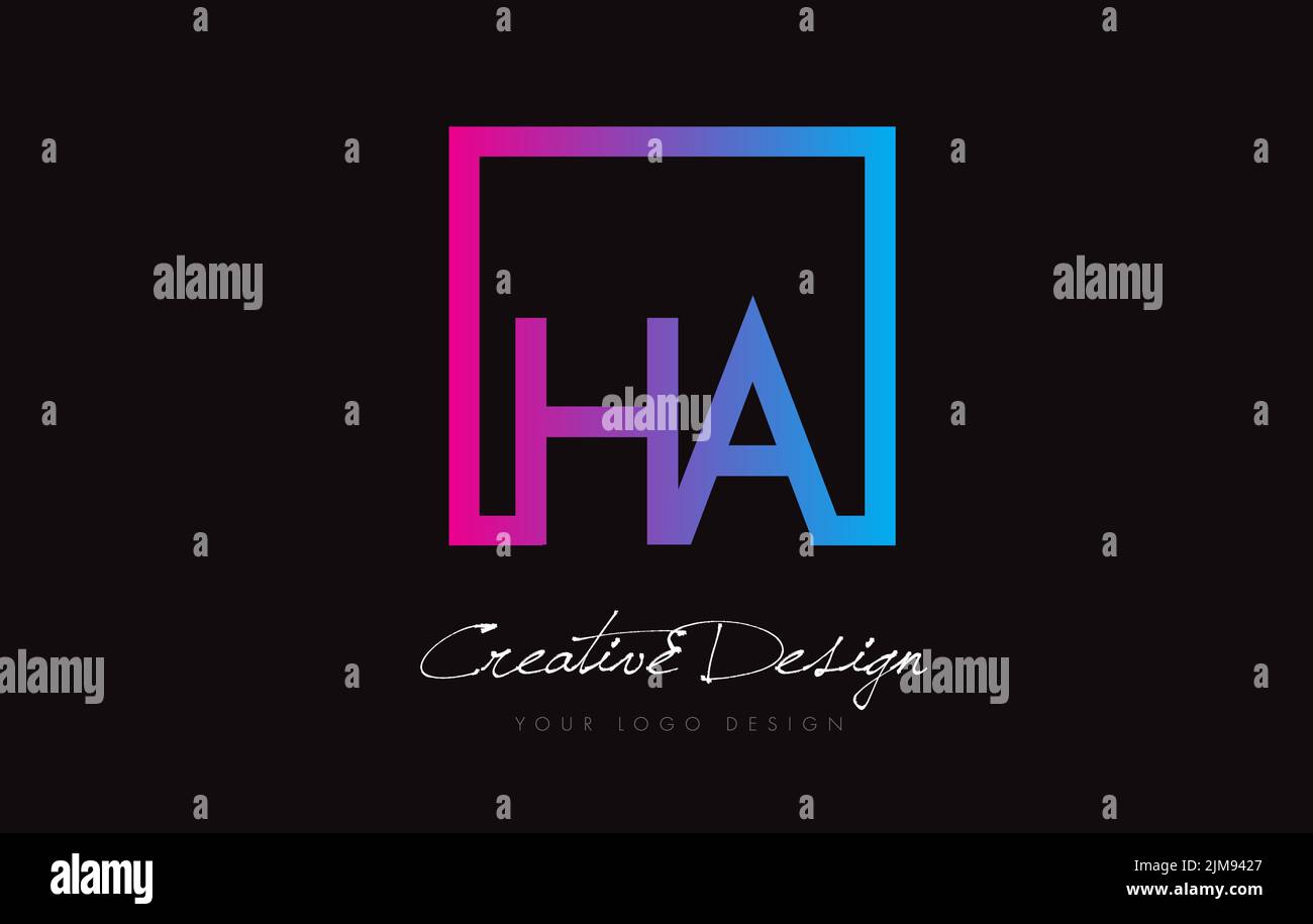 HA Square Framed Letter Logo Design Vector with Purple Blue Colors ...