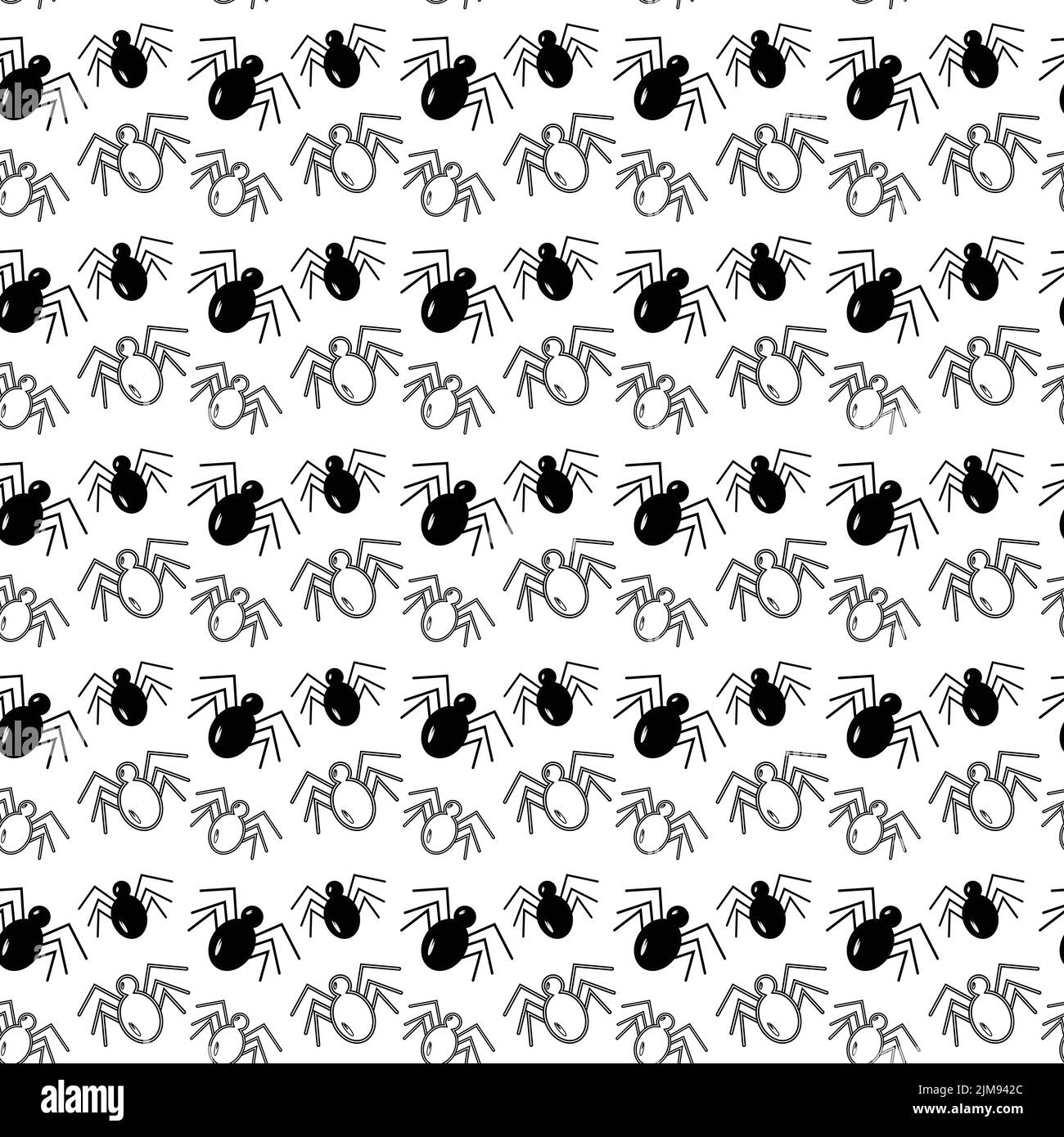 Seamless pattern of black and white spiders with contour drawing ...