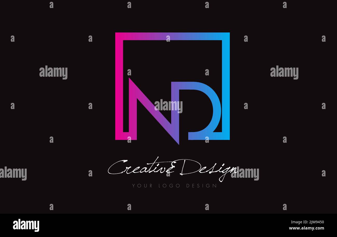 ND Square Framed Letter Logo Design Vector with Purple Blue Colors ...