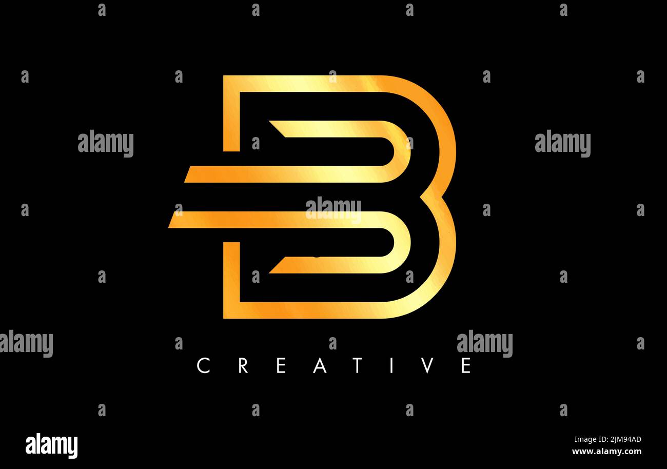 B Letter Logo Monogram with Gold Golden Lines and Minimalist Design ...