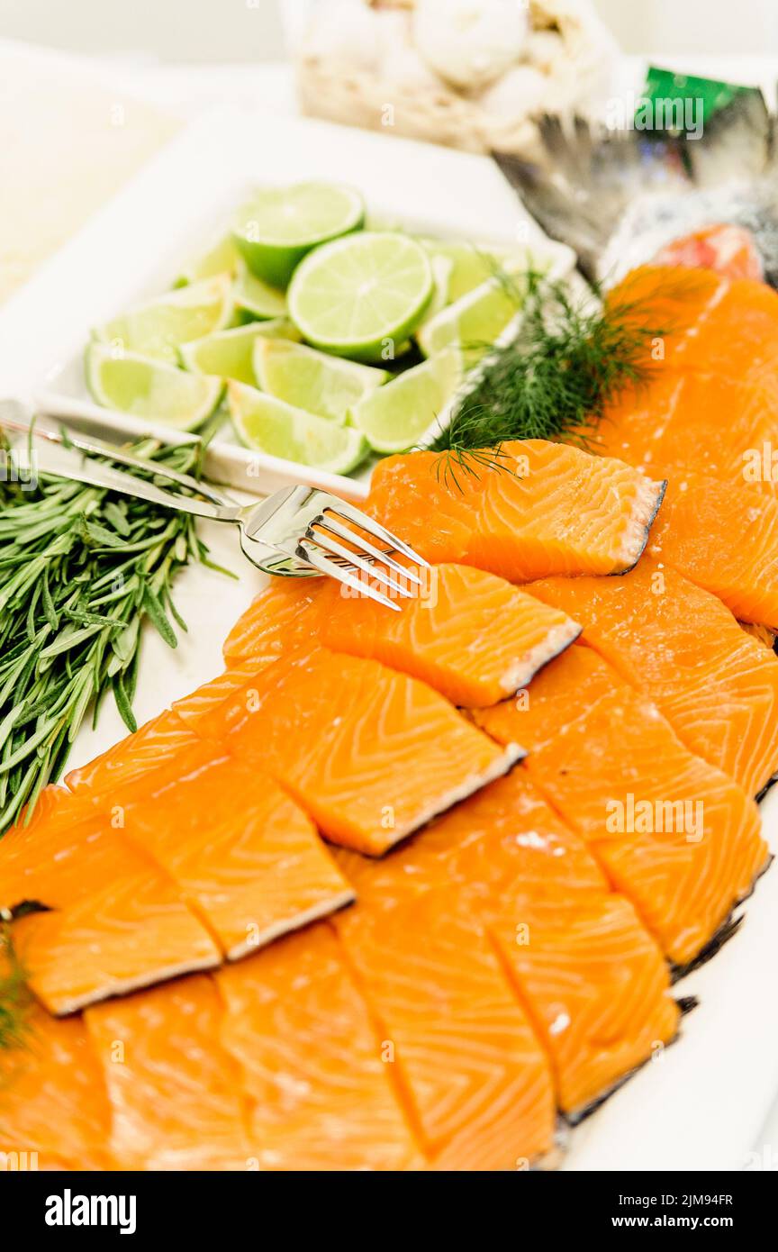 Smoked salmon on a buffet Stock Photo - Alamy