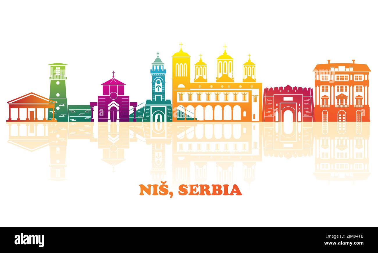 Colourfull Skyline panorama of City of Nis, Serbia - vector ...