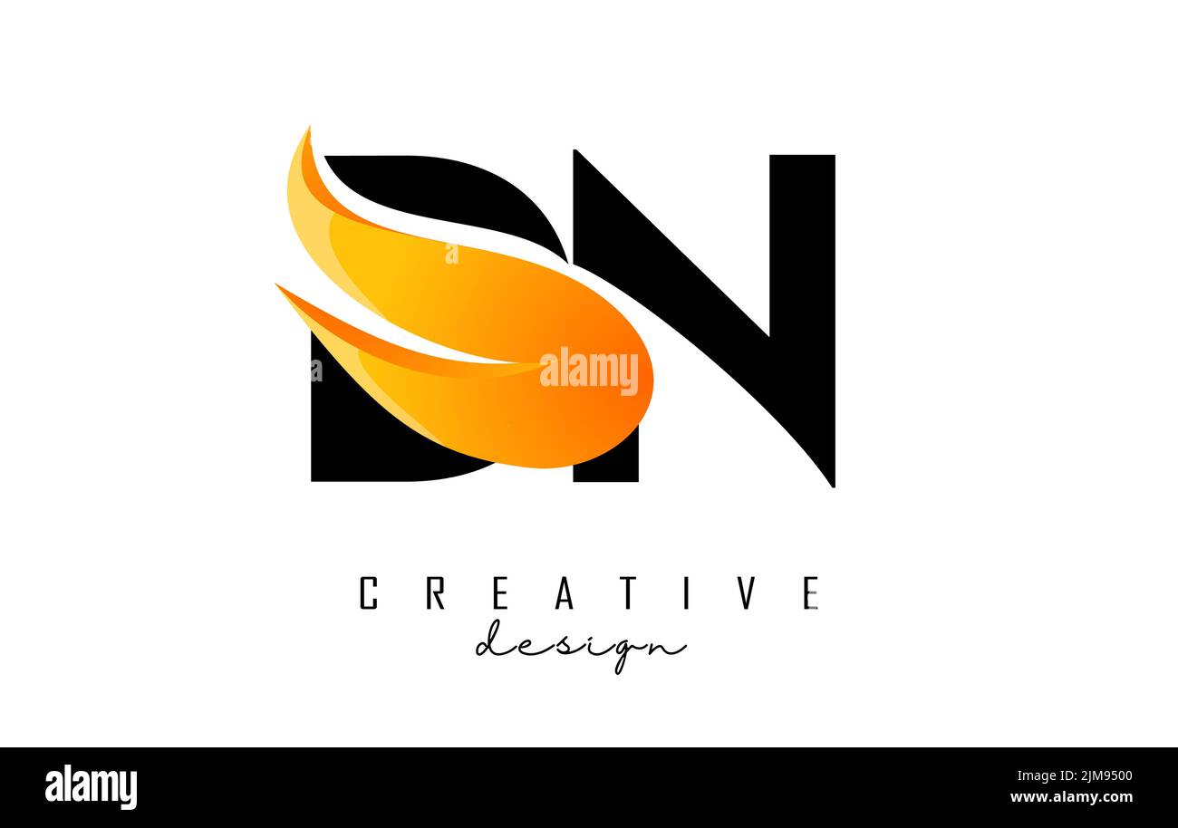 Vector illustration of abstract letters DN d n with fire flames and ...