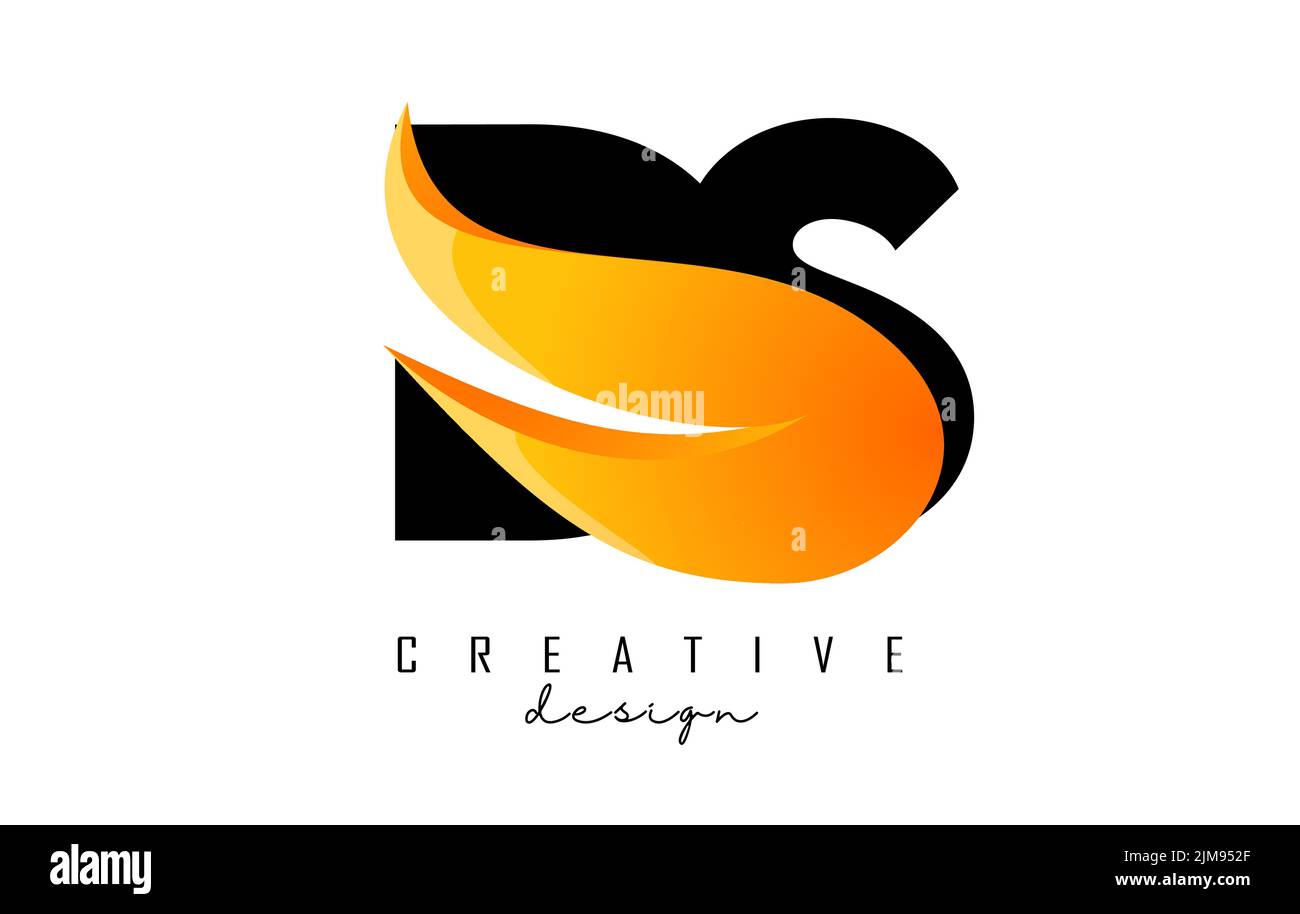 Vector illustration of abstract letters DS d s with fire flames and ...
