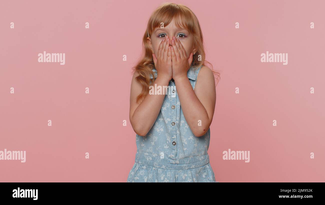 Oh my God, Wow. Young preteen child girl kid looking surprised at ...