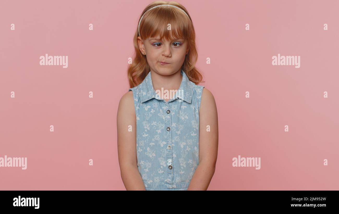 Funny amusing preteen child girl kid making playful silly facial ...