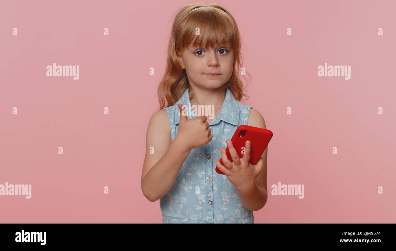 Young preteen child girl kid texting share messages content on ...