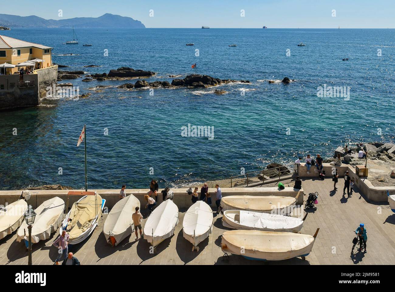 View of the fishing village on the shore of the Italian Riviera with ...