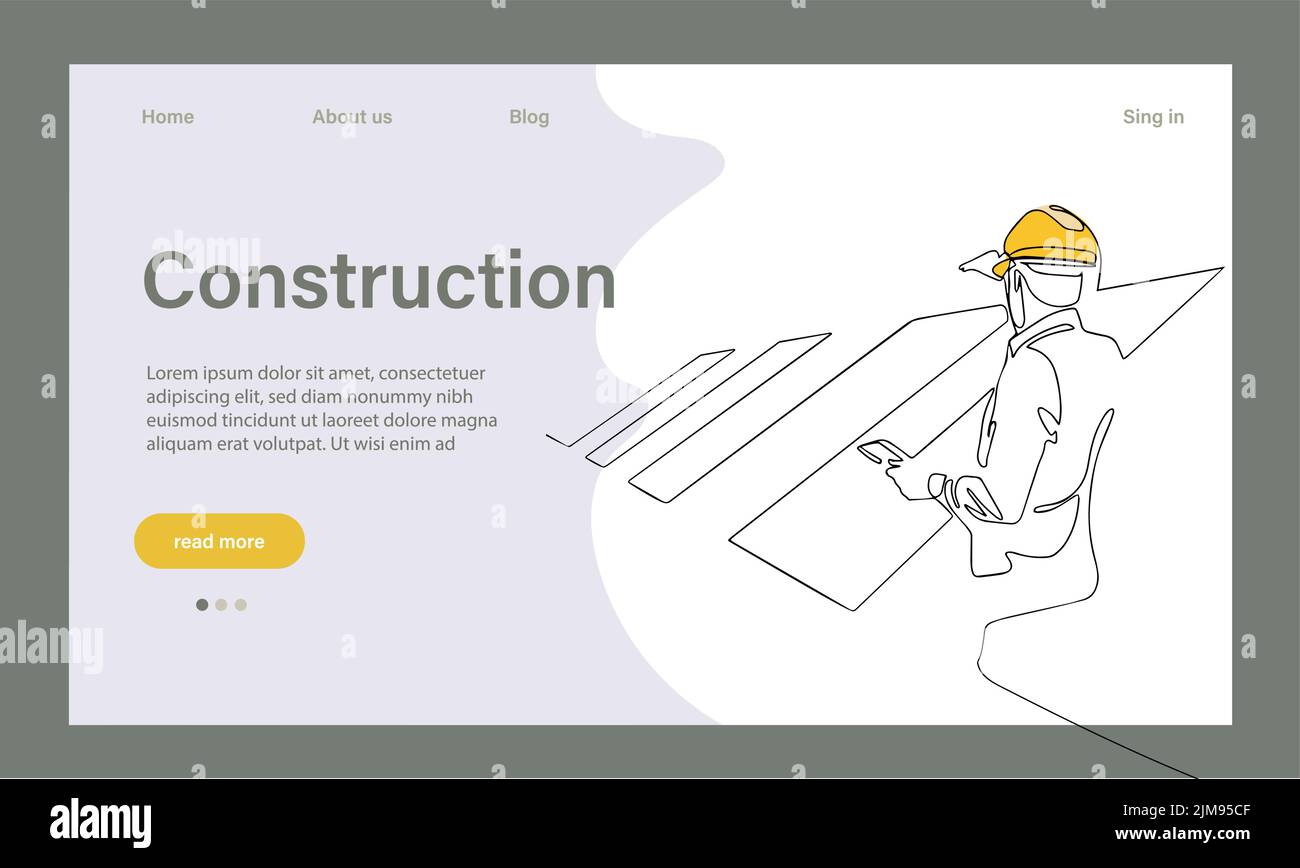 Vector landing page of architecture works with protective face masks ...