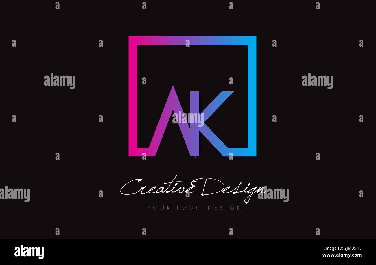 AK Square Framed Letter Logo Design Vector with Purple Blue Colors ...