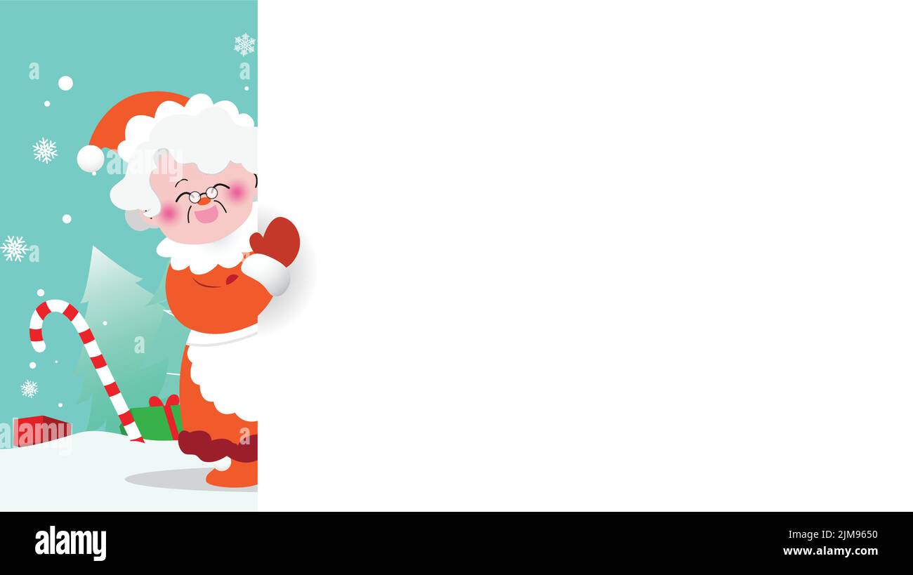 Mrs Claus cartoon character holding a blank white billboard template ...