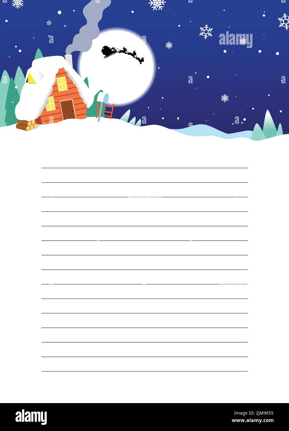 Christmas lined letter template with Winter background, cute winter ...