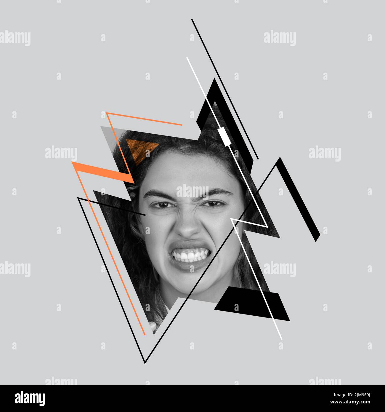 Young woman's face over gray background. Poster graphics. Ideas ...