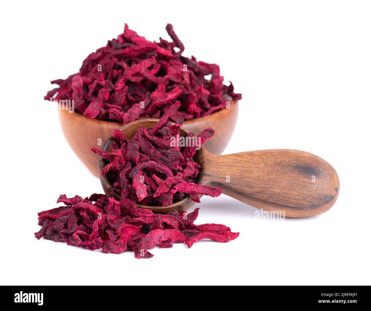 Dry beetroot in wooden bowl and spoon, isolated on the white background ...