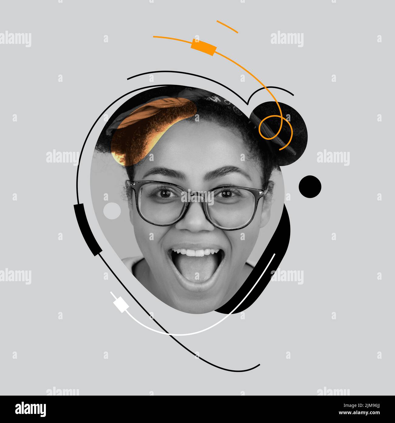 Young woman's face over gray background. Poster graphics. Ideas ...