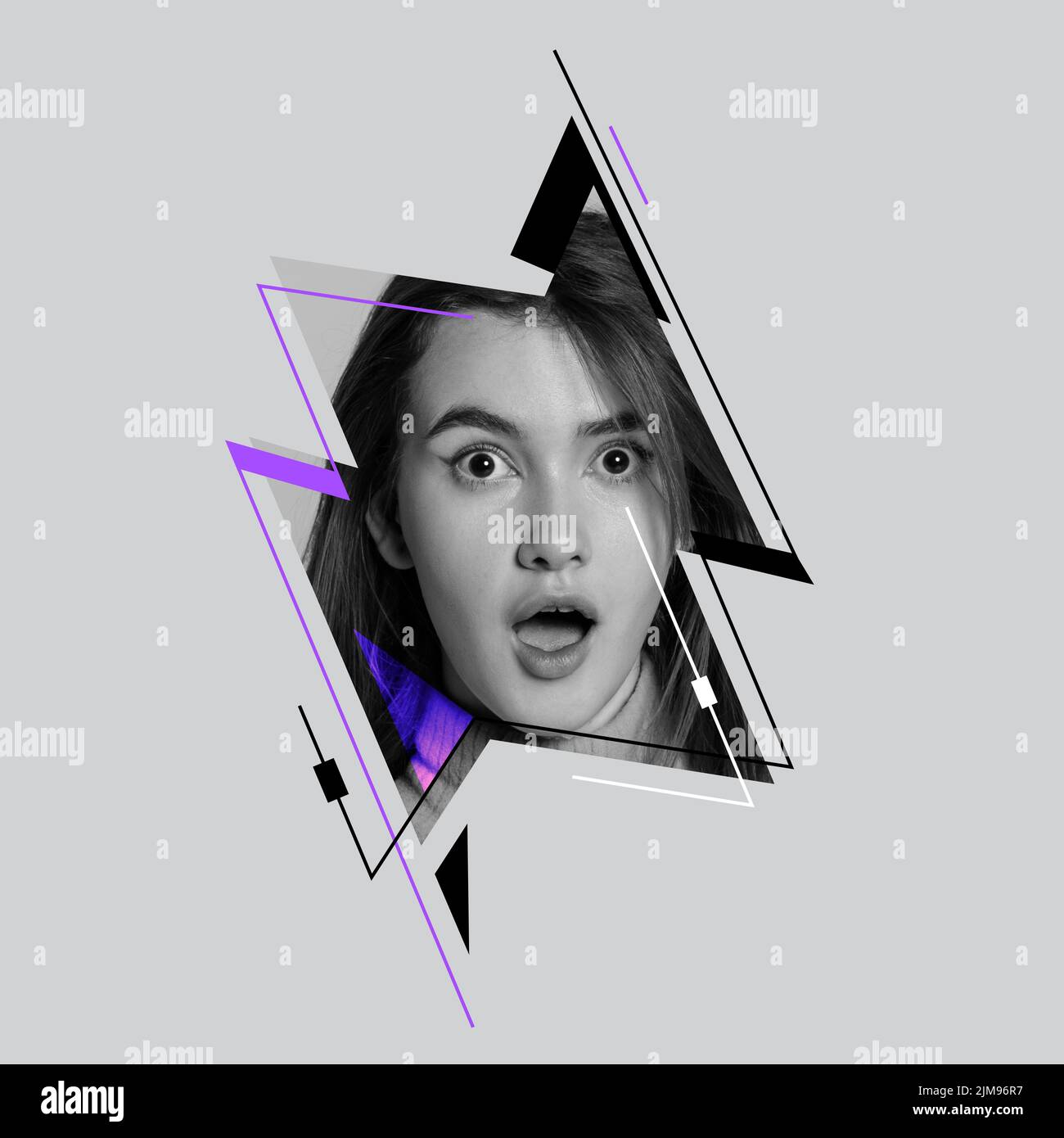 Young woman's face over gray background. Poster graphics. Ideas ...